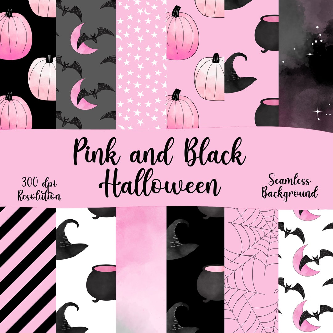 Pink and Black Halloween Digital Paper Background Girly Halloween ...