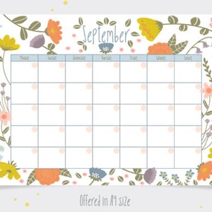 Monthly Calendar Floral Blank Template Printable Organizer Printable ...