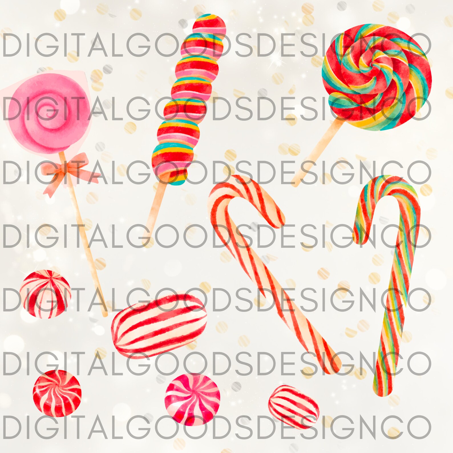 Watercolor Christmas Candy Digital Clipart Holiday Sweets Clipart ...