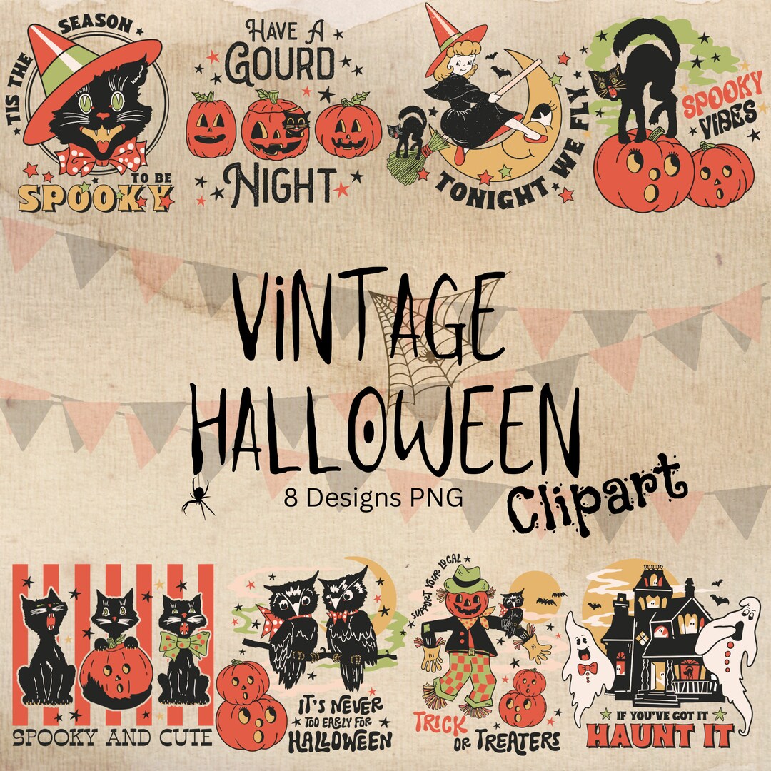 Vintage Halloween Clipart Classic Spooky Halloween Clipart Retro ...