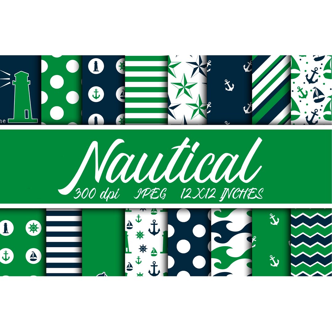 Nautical Green and Navy Paper Pack, Digital Download, Nautical Theme ...