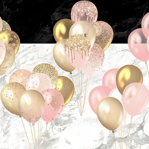 Blush and Gold Balloons Clipart Gold Glitter Balloons Confetti Balloons ...