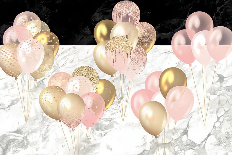 Blush and Gold Balloons Clipart Gold Glitter Balloons Confetti Balloons ...