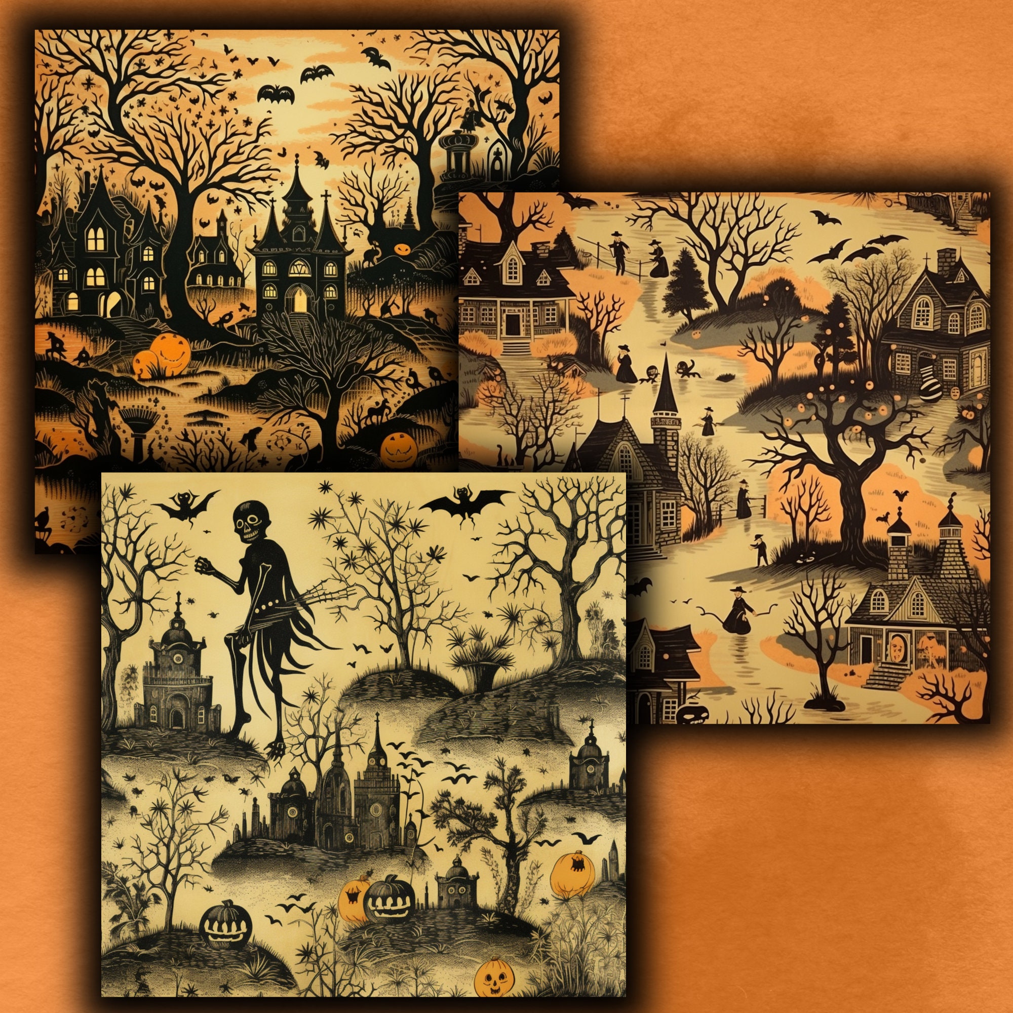 Vintage Creepy Halloween Digital Paper Gothic Halloween Gothic Digital ...