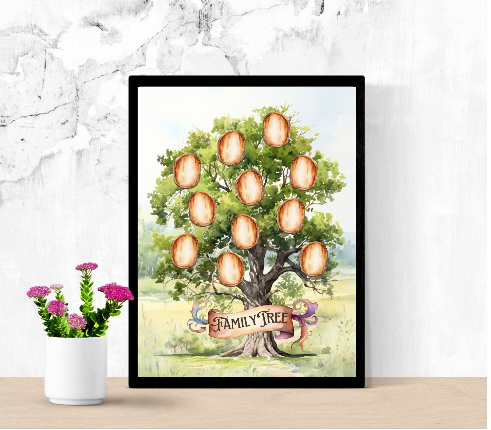 Watercolor Family Tree Print Printable PNG Family Tree Wall Art Custom ...