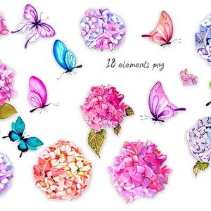 Watercolor Hydrangea Set Digital Download, Hydrangea Garden Clipart ...