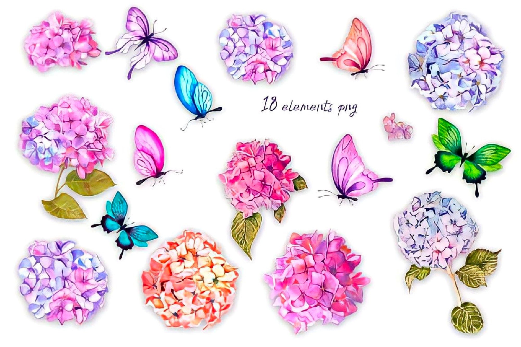 Watercolor Hydrangea Set Digital Download, Hydrangea Garden Clipart ...