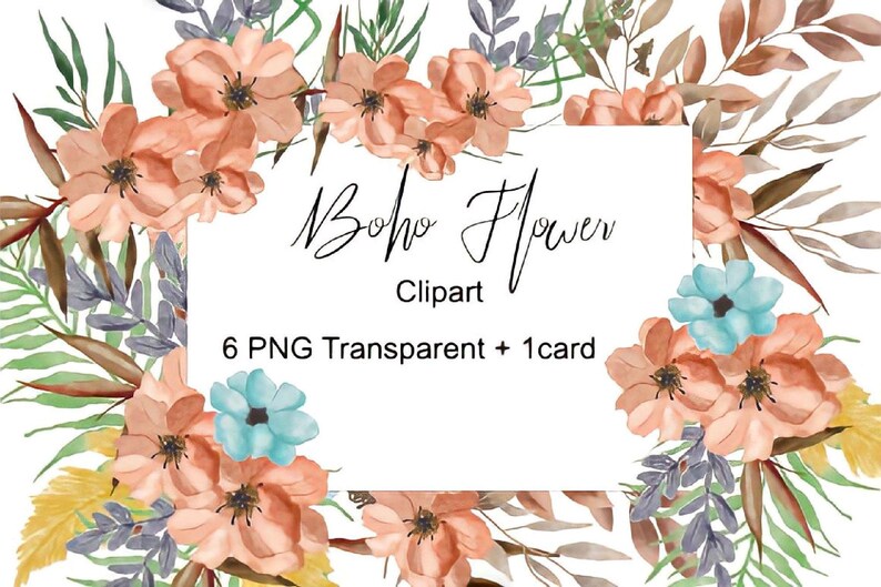 Boho Flower Bouquet Clipart, Invitation Clipart, Wedding Clipart ...