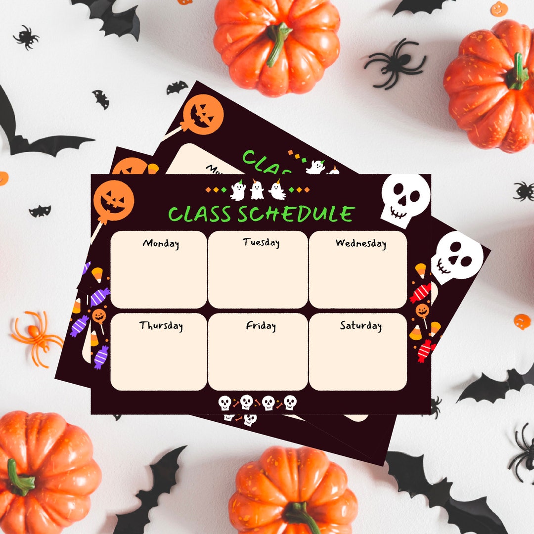 Halloween Class Schedule Printable, October Weekly Homework (digital ...