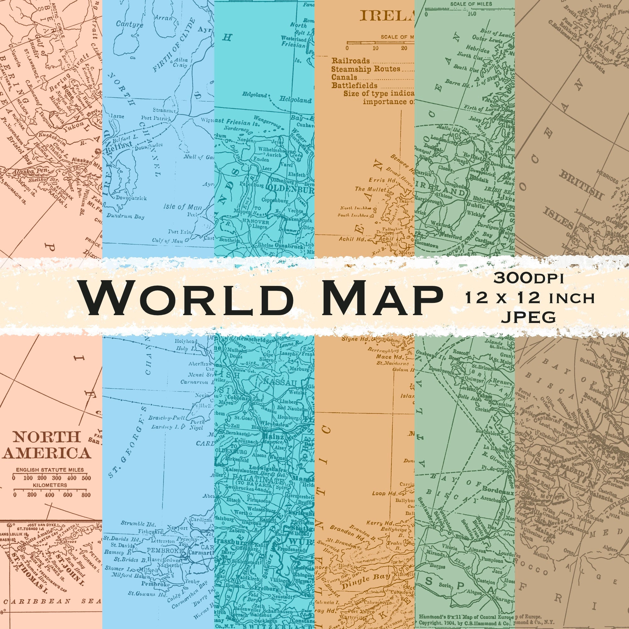 World Map Digital Paper Background, Scrapbooking, Paper Crafting ...