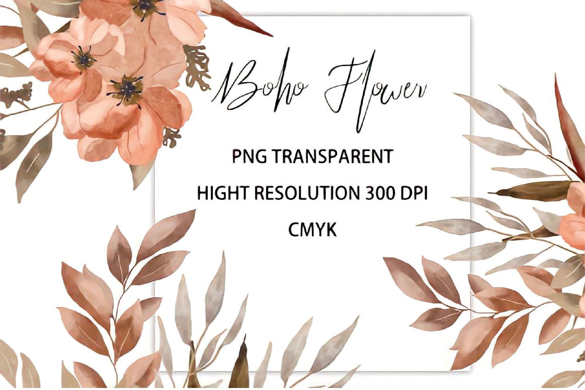 Boho Flower Bouquet Clipart, Invitation Clipart, Wedding Clipart ...