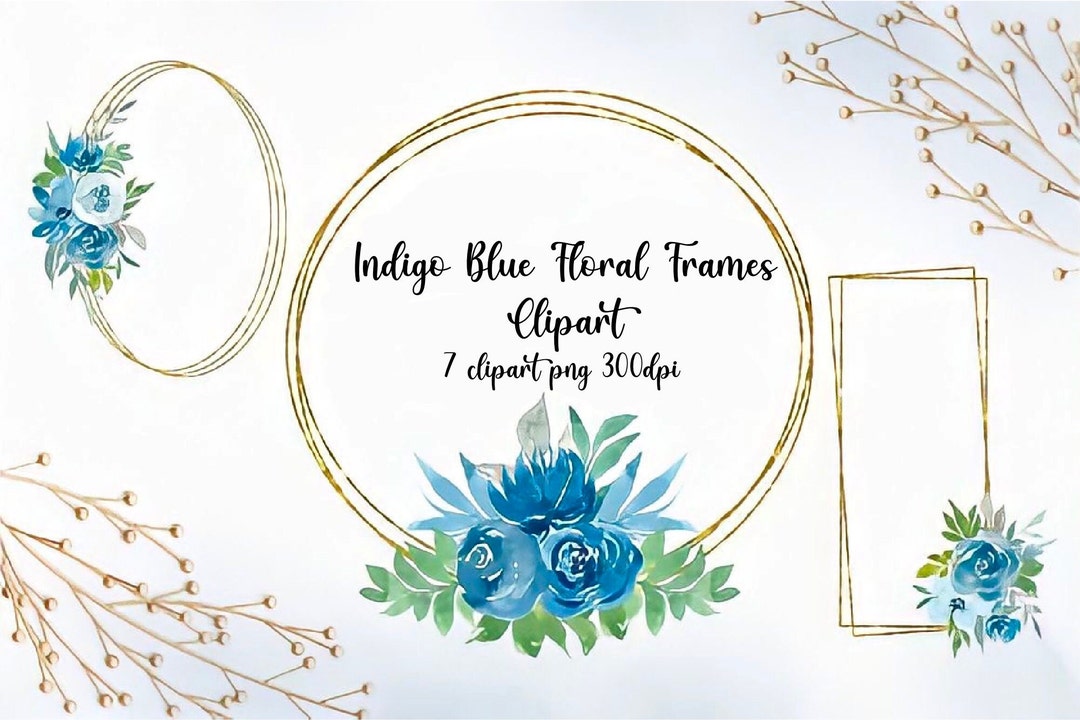 Indigo Blue Floral Frames Clipart, Floral Invitations Clipart, Card ...