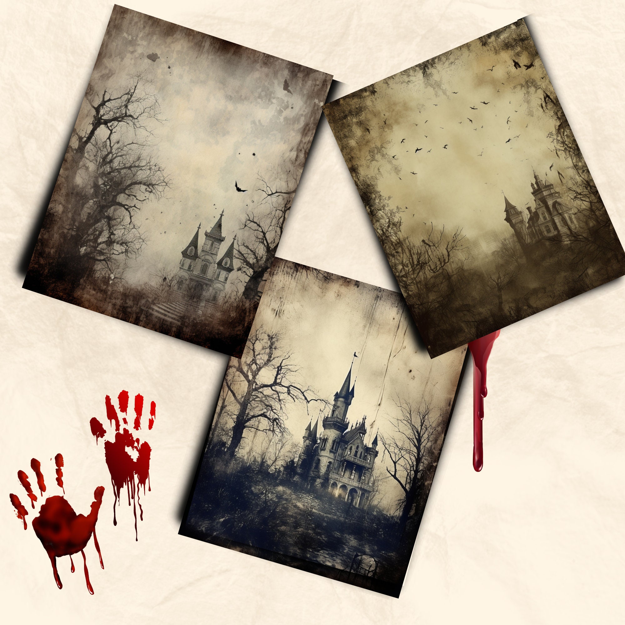 Printable Haunted House Scrapbook Paper Spooky Haunted House Digital ...