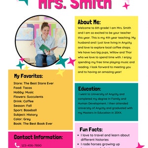 Meet the Teacher All About Me Teacher Digital Printable Editable ...