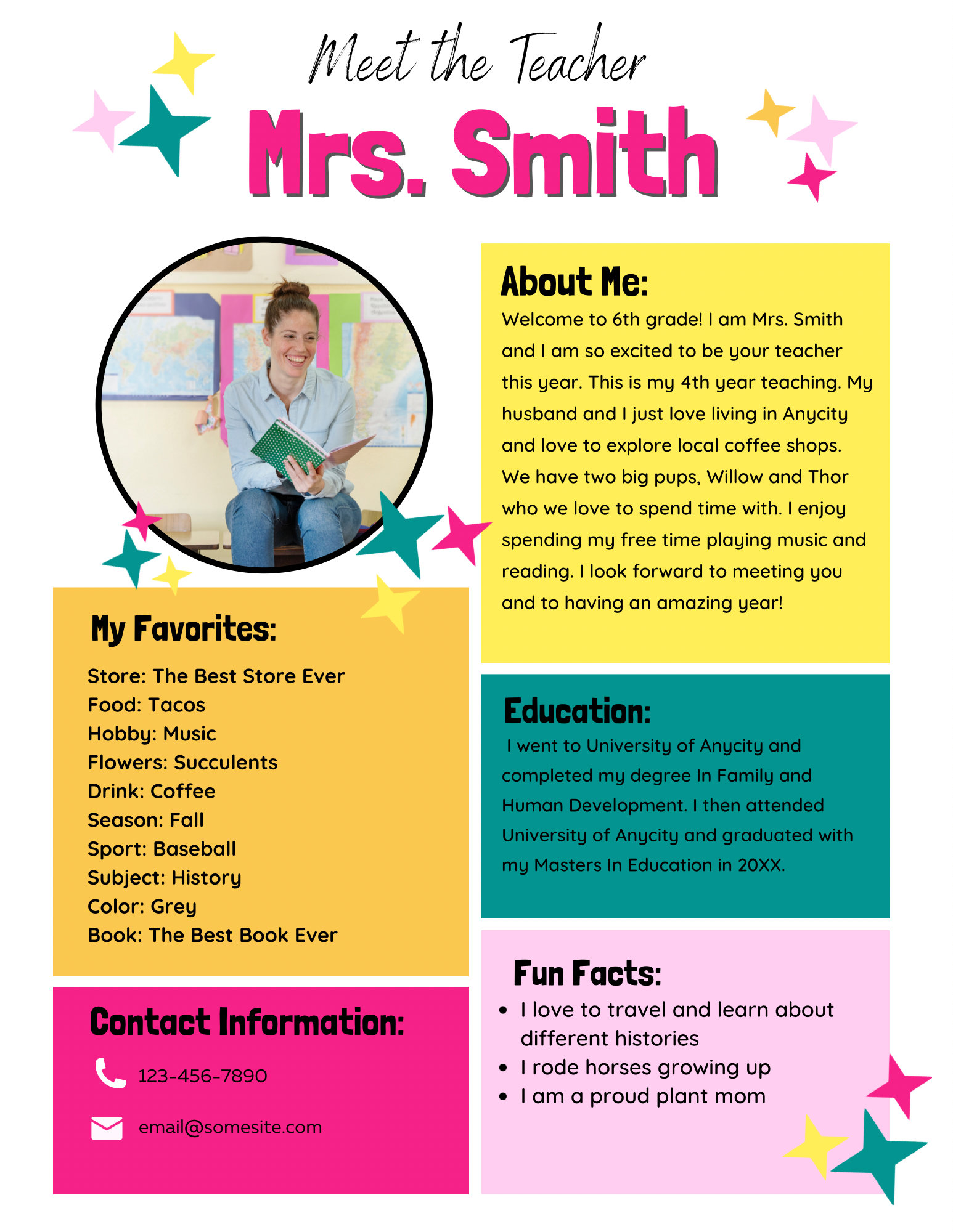 Meet the Teacher All About Me Teacher Digital Printable Editable ...