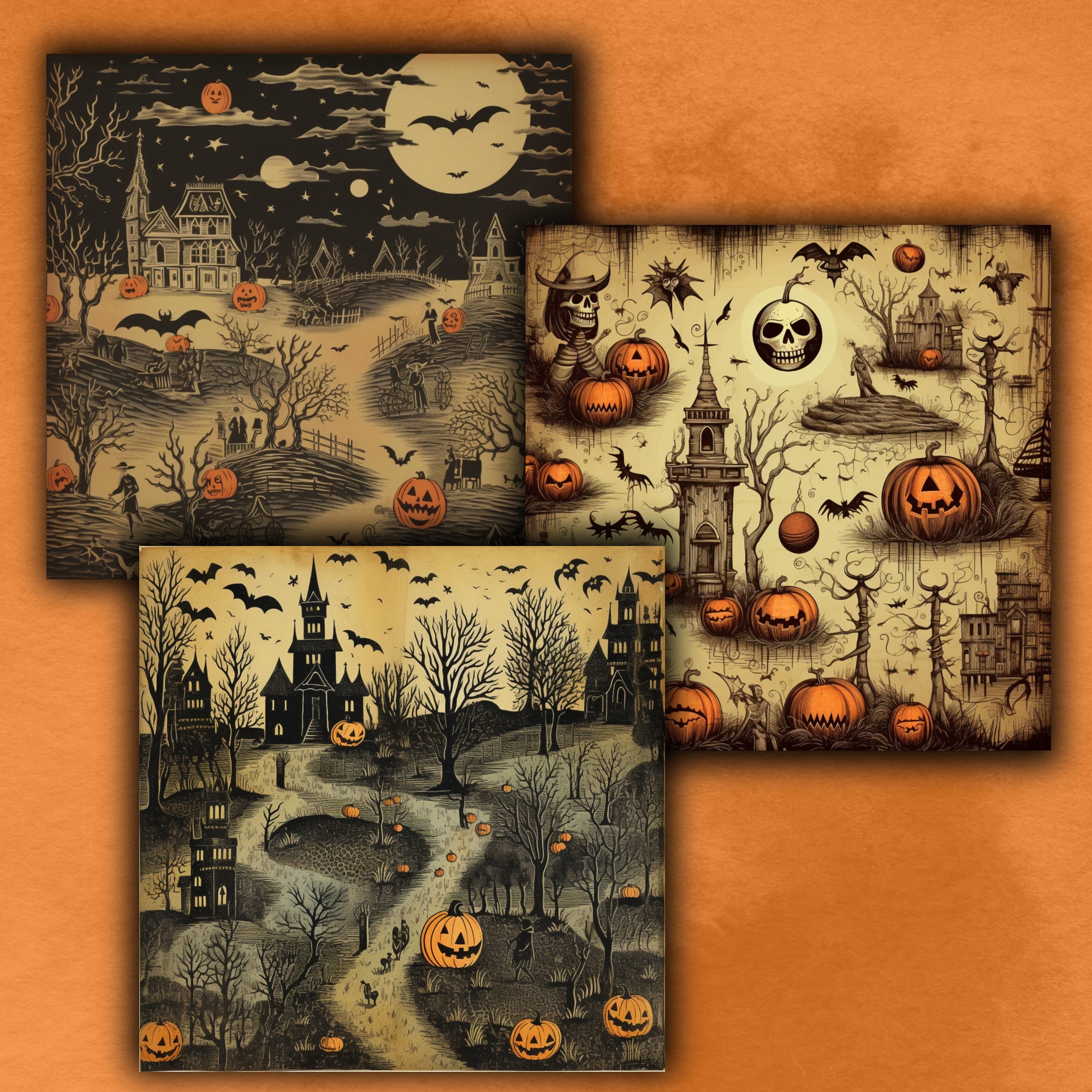 Vintage Creepy Halloween Digital Paper Gothic Halloween Gothic Digital ...