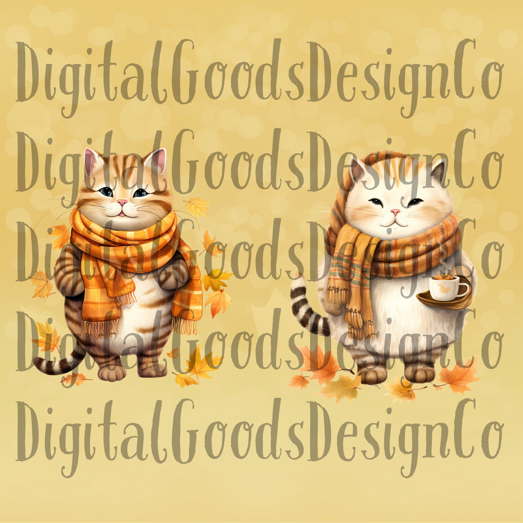Adorable Autumn Cat Clipart With Scarves Whimsical Fall Cubby Cat ...