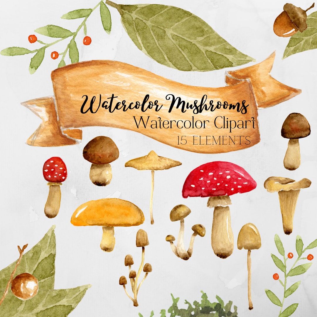Mushroom Watercolor PNG Clipart Woodland Card Making Clipart Woodland ...