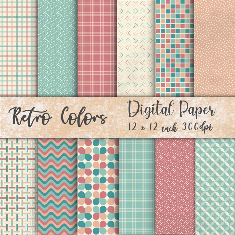 Retro Colors Instant Digital Download Paper Bundle, Printable Paper ...