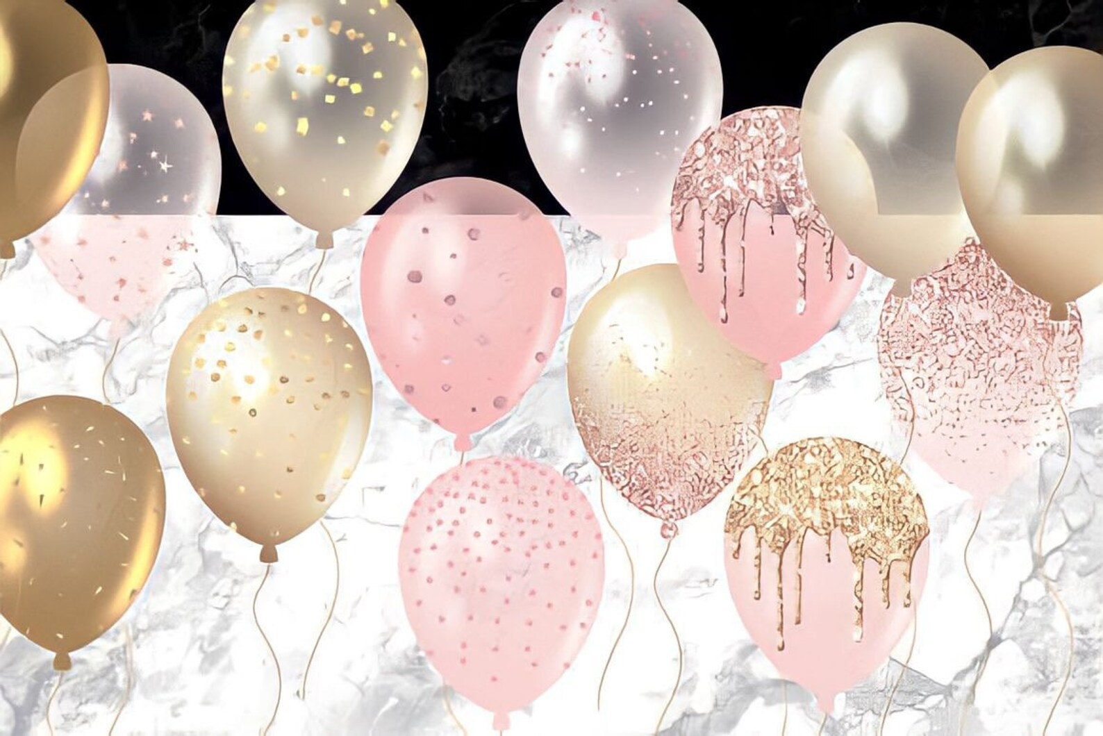 Blush and Gold Balloons Clipart Gold Glitter Balloons Confetti Balloons ...