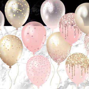 Blush and Gold Balloons Clipart Gold Glitter Balloons Confetti Balloons ...