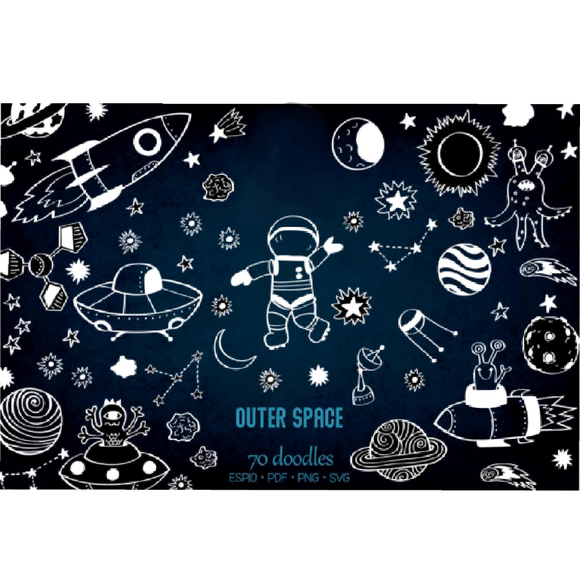 Outer Space White Planet Astronaut Clipart Doodles Galaxy Digital ...