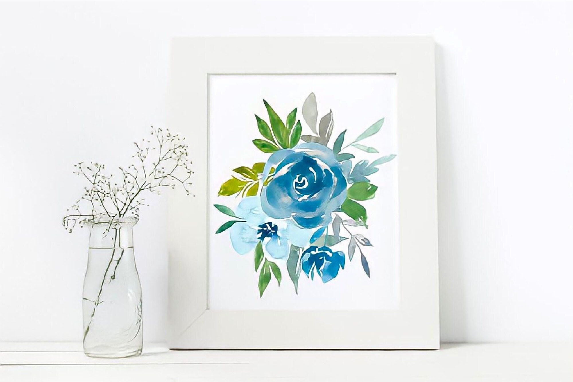 Indigo Blue Watercolor Floral Clipart, Wedding Invitations, Card Making ...