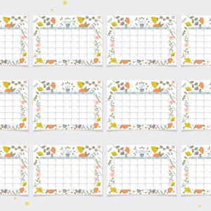 Monthly Calendar Floral Blank Template Printable Organizer Printable ...