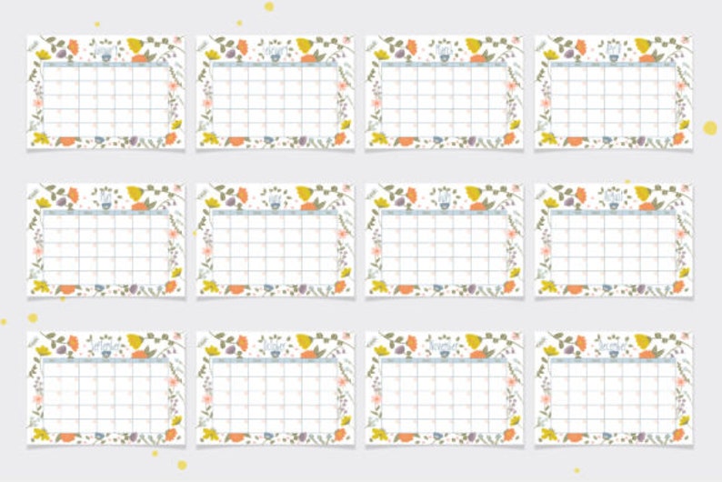 Floral Monthly Calendar Printable, Blank Template (PDF) - Etsy
