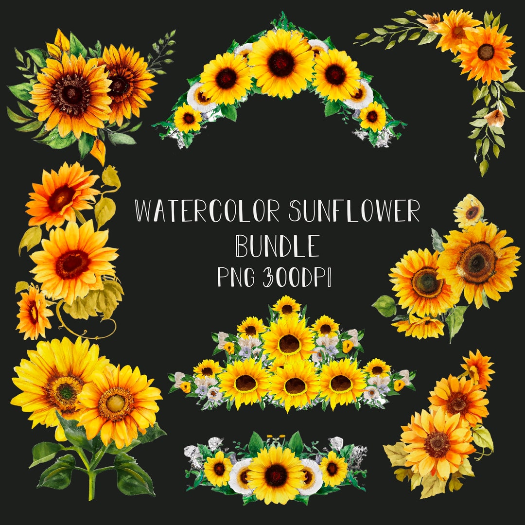 Watercolor Sunflower Clipart Bundle Digital Download, Instant Download ...