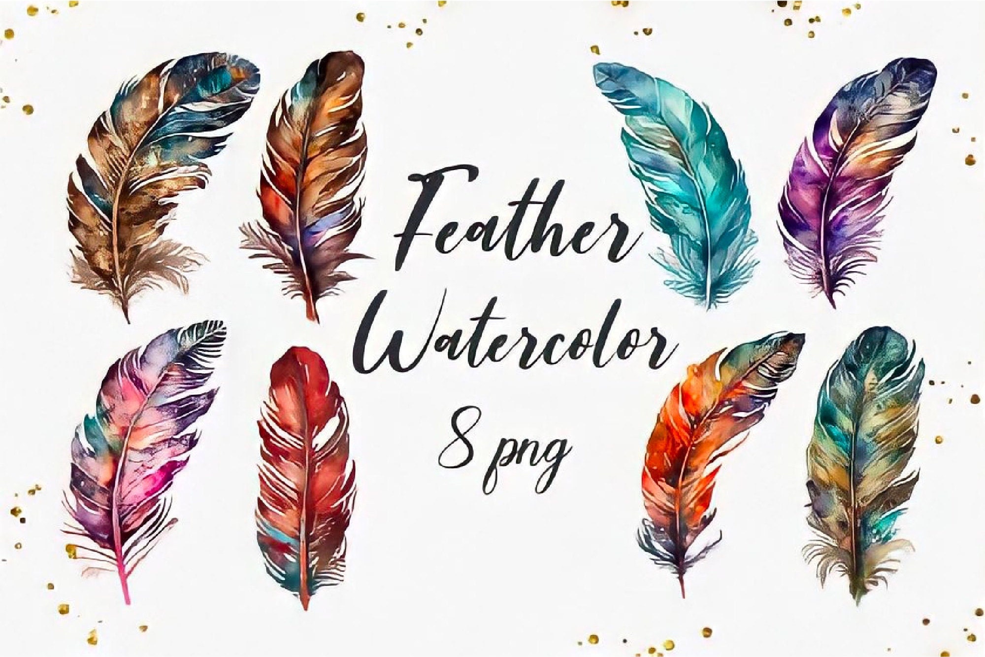 Feathers Watercolor Clipart Watercolor Feathers Digital Download ...