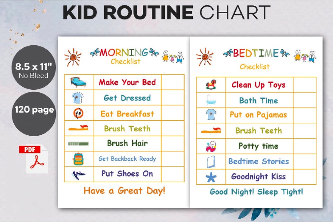 Kid Routine Chart Checklist Morning Checklist Bedtime Checklist Kids ...