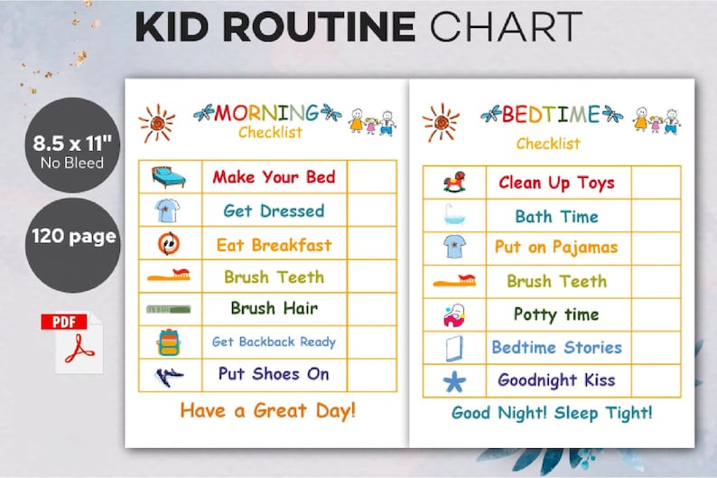 Kid Routine Chart Checklist Morning Checklist Bedtime Checklist Kids ...