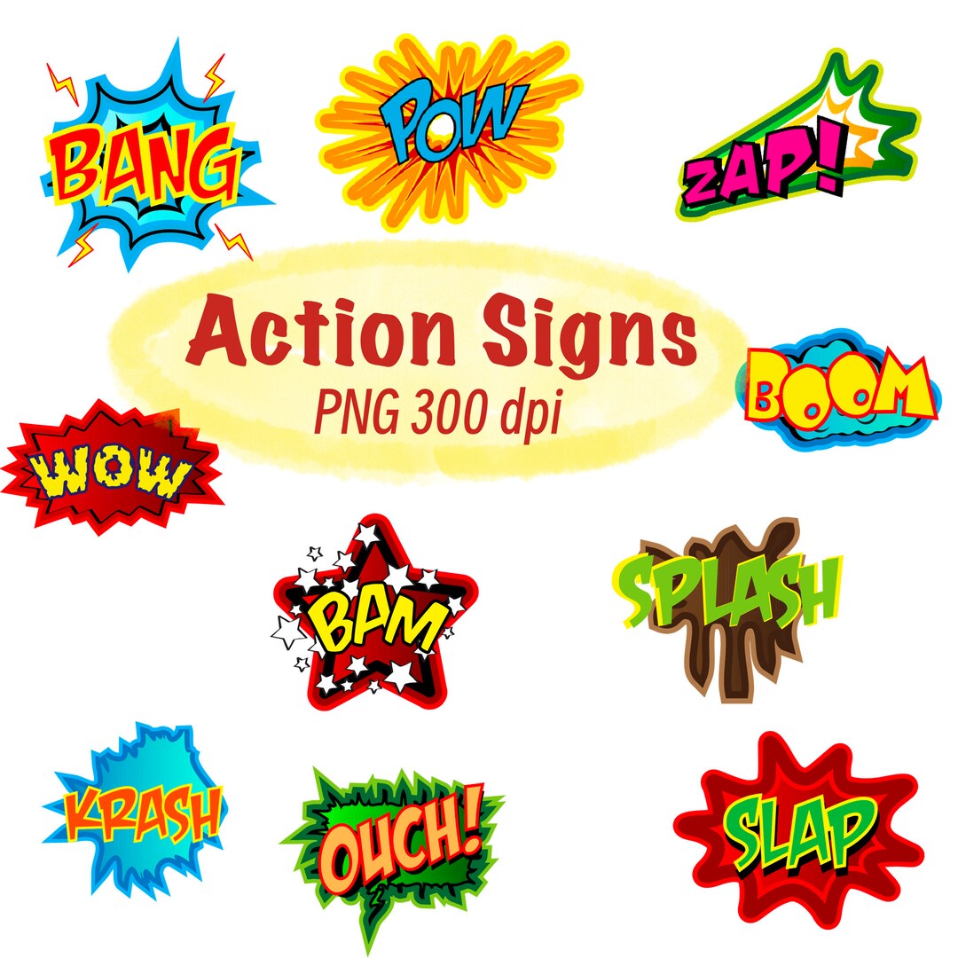 Action Signs Digital Clipart Instant Download Action Sign Clipart POW ...