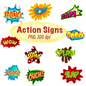 Action Signs Digital Clipart Instant Download Action Sign Clipart POW ...
