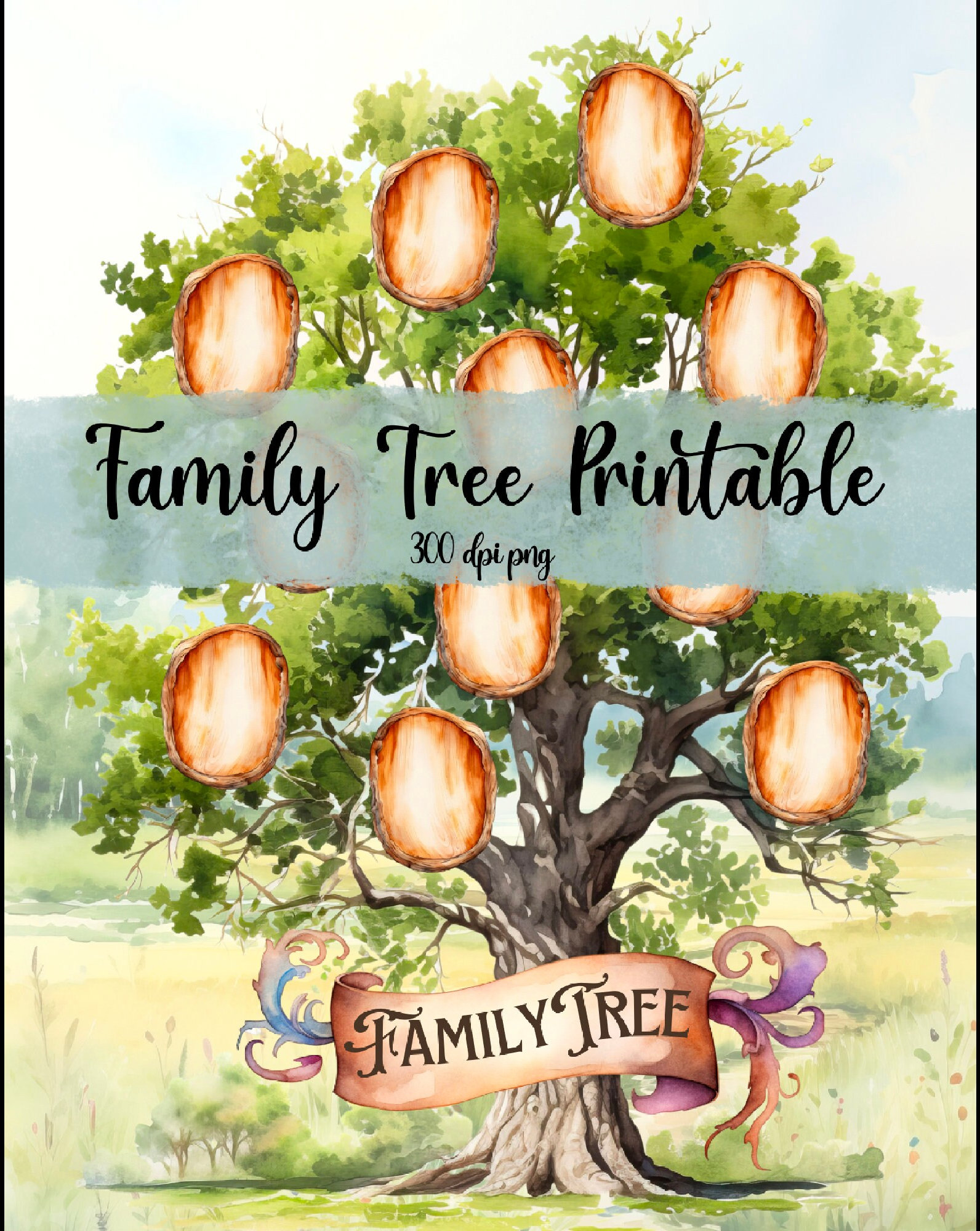 Watercolor Family Tree Print Printable PNG Family Tree Wall Art Custom ...