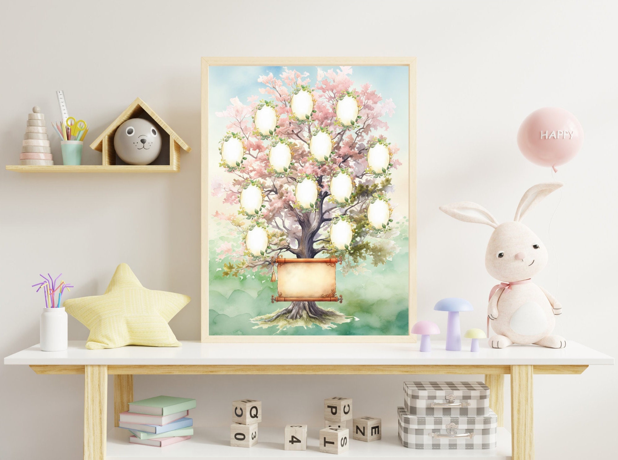 Watercolor Family Tree Print Printable PNG Family Tree Wall Art Custom ...