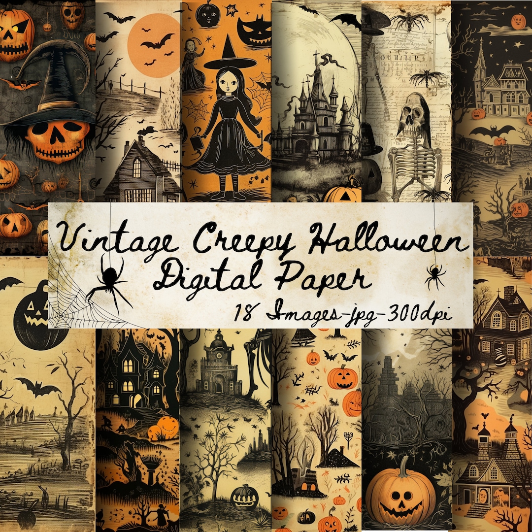 Vintage Creepy Halloween Digital Paper Gothic Halloween Gothic Digital ...