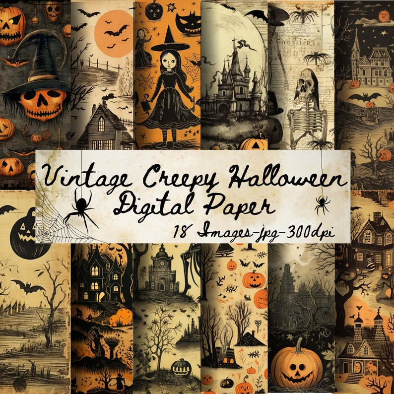 Vintage Creepy Halloween Digital Paper Gothic Halloween Gothic - Etsy