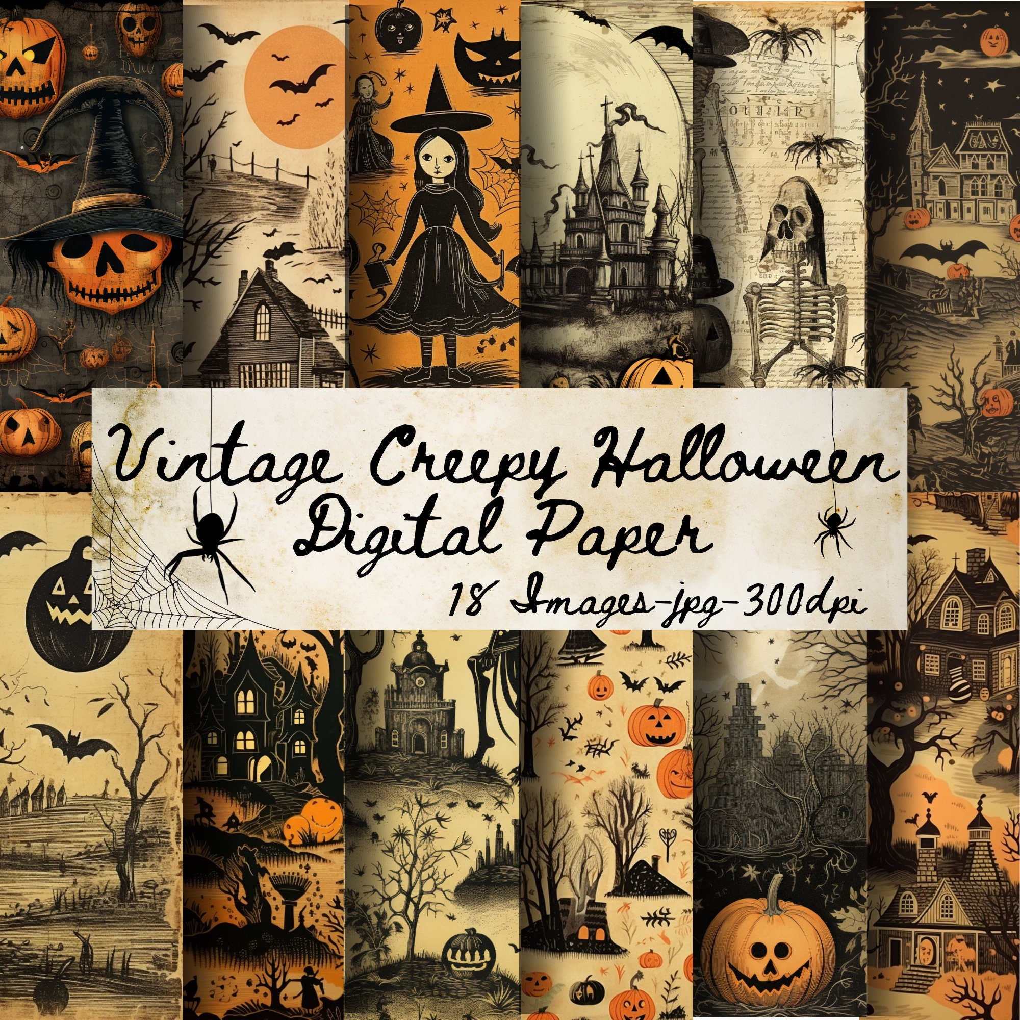 Vintage Creepy Halloween Digital Paper Gothic Halloween Gothic Digital ...