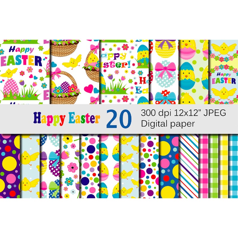 Bright Easter Paper Pack, Digital Download, Easter Paper, Scrapbooking ...
