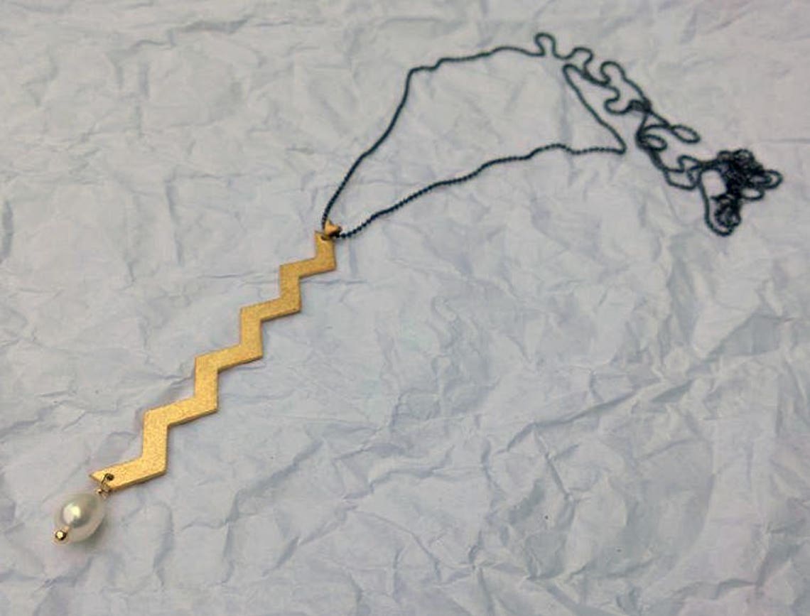 Elegant zig zag silver long pendant vermeil pendant dainty | Etsy