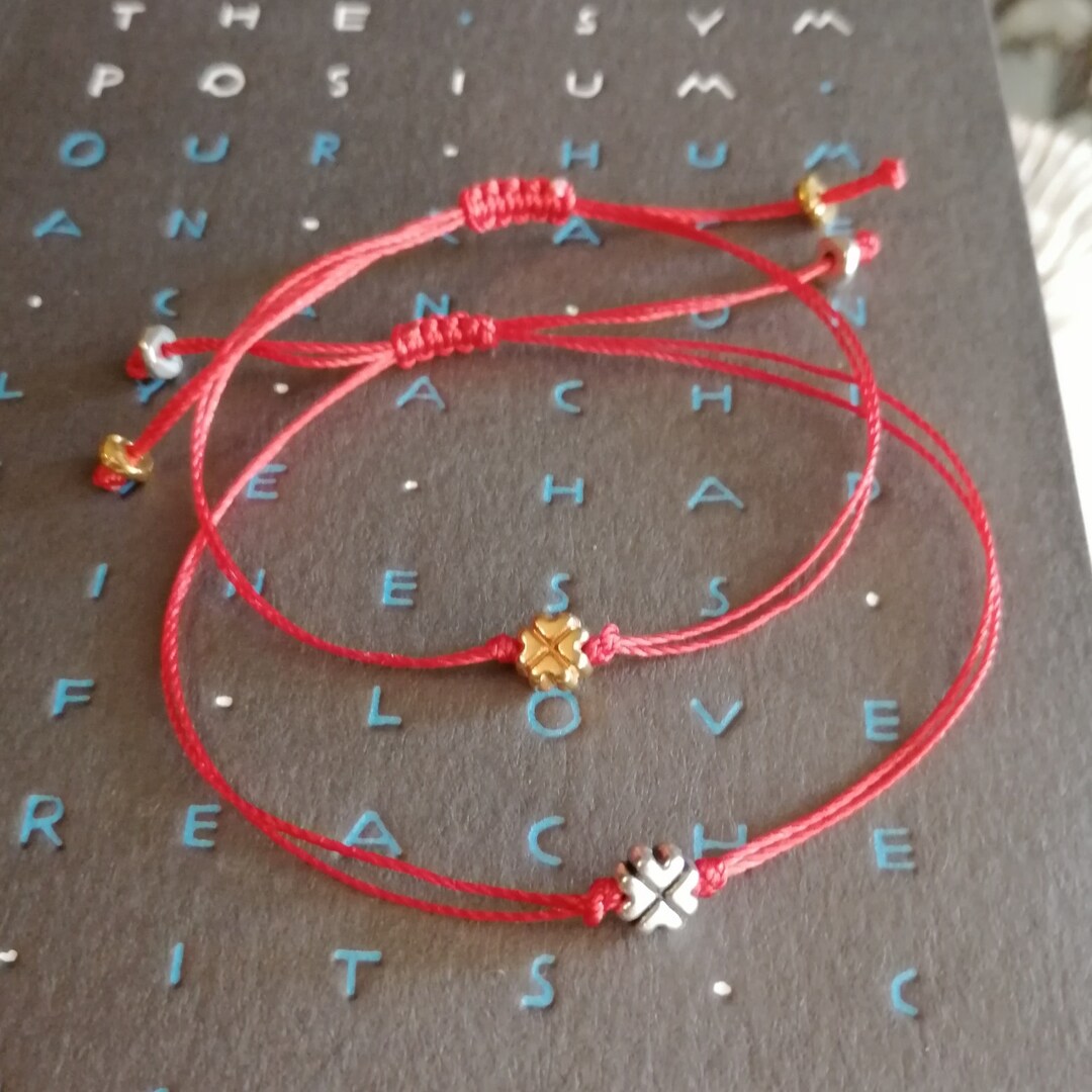 Four Leaf Clover Red String of Fate Bracelets, Couple Bracelets ...