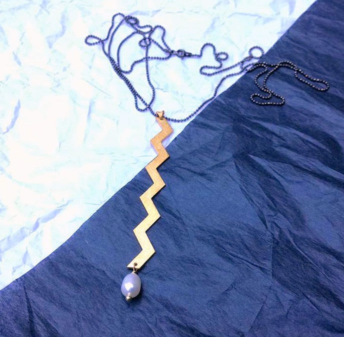 Elegant zig zag silver long pendant vermeil pendant dainty | Etsy