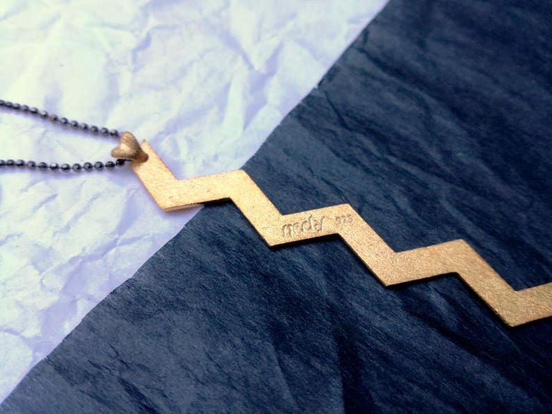 Elegant zig zag silver long pendant vermeil pendant dainty | Etsy