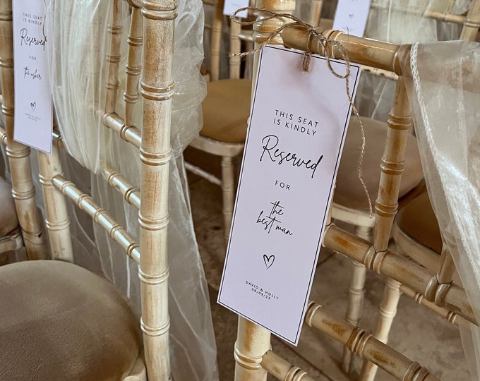 Minimalist Wedding Reserved Tag Wedding Reserved Seat Sign Wedding ...