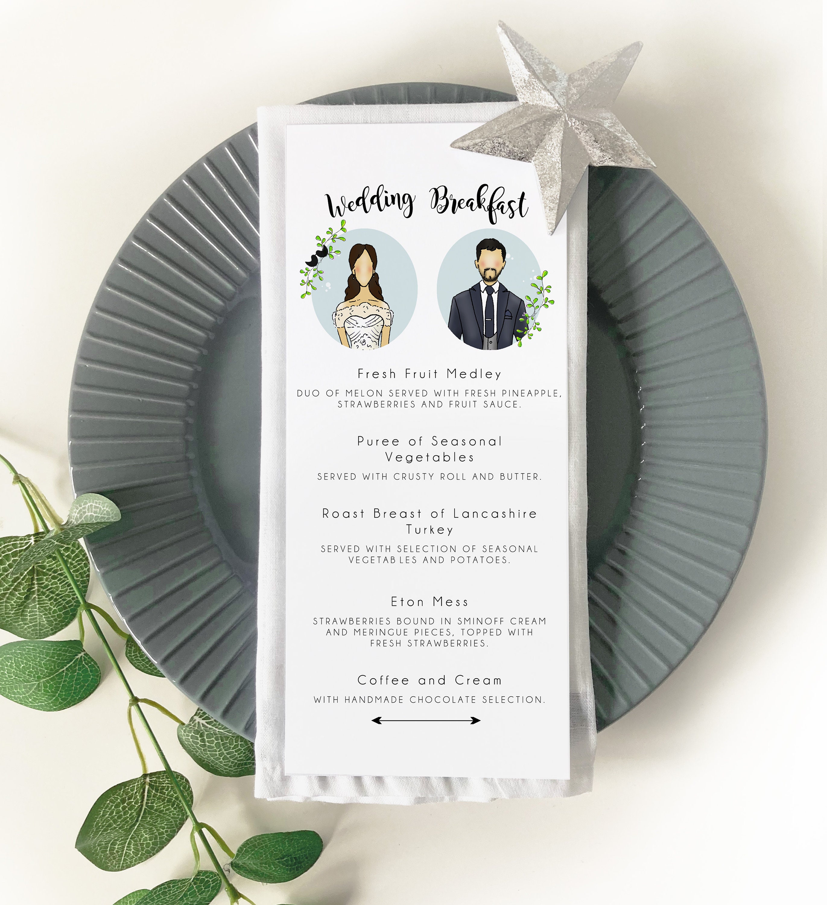 Contemporary Bride & Groom Wedding Menu Illustrated Bride - Etsy UK