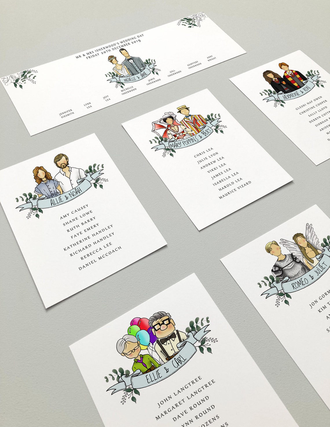 Wedding Table Seating Chart Cards Custom Illustrated Table - Etsy