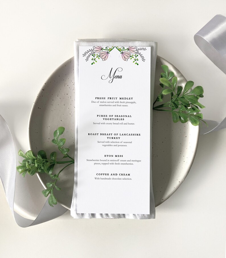 Pink Floral Wedding Breakfast Menu Sample - Etsy UK
