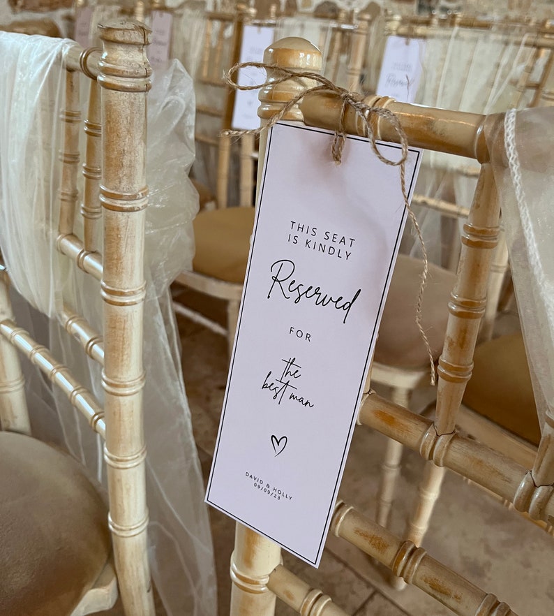 Personalised Wedding Reserved Seating Tag: Minimalist Ceremony Sign - Etsy